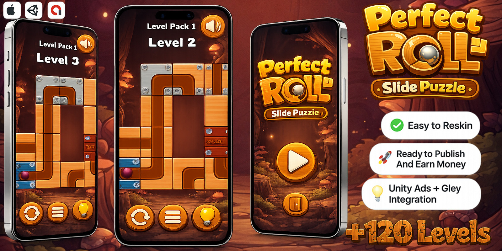 Perfect Roll - Slide Puzzle Mobile Game - SellUnitySourceCode